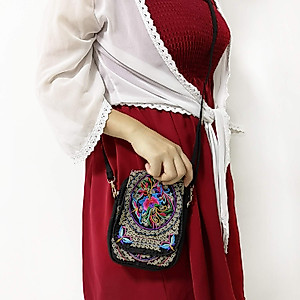 Honbay Yunnan Ethnic Style Handmade Embroidered Crossbody Bag Mini Flip Canvas Shoulder Bag for Women and Girls