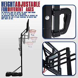 Monibloom Basketball Hoop Outdoor 7ft- 10ft Adjustable with 43 Inch Backboard Wheels Fillable Base, Basketball Equipment for Youth & Adults Indoor Outdoor Use, Black