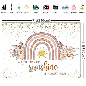 Ticuenicoa 7×5ft Boho Rainbow Baby Shower Backdrop A Little Ray of Sunshine is Almost Here Baby Shower Party Banner Wall Decorations Boho Pampas Glitter Dots Girls Baby Shower Background