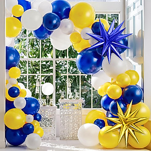 Blue Yellow Balloon Arch Kit, Royal Blue and Yellow White Balloons Garland Kit with 4D Foil Star Balloons, Yellow Blue Balloon for Baby Shower Anniversary Birthday Wedding Graduation Party Decoration