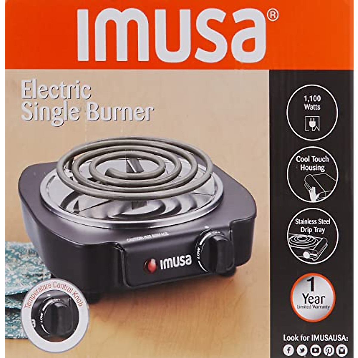 IMUSA USA Electric Single Burner, Black