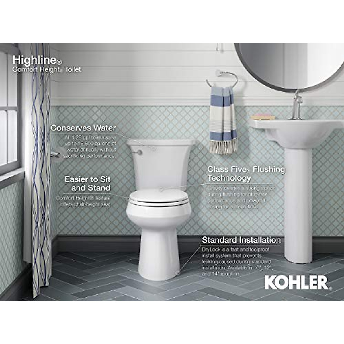 Kohler K-5296-RA-96 Highline Classic Comfort Height Toilet, Biscuit