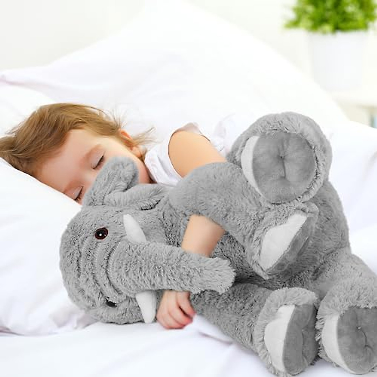 OurHonor Weighted Elephant Stuffed Animals, 5Lb Weighted Plush Giant 16in Elephant Throw Pillow Plushie for Boys, and Girls Christmas (Grey)