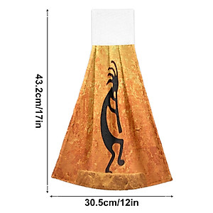 Kcldeci Kitchen Dish Towels with Hanging Loop Kokopelli Statue Absorbent Dish Clothes Kitchen Wears Hanging Tie Towels Set of 2