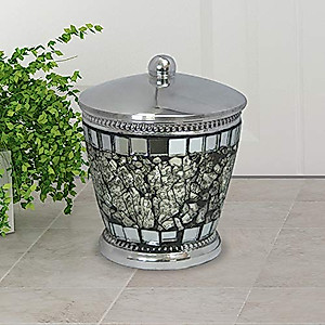 nu steel Iceberg Ice Collection Qtip Dispenser Bathroom Vanity Metal Storage Organiser Canister Apothecary Jar for Cotton Swabs, Rounds, Balls, Ice Mosaic Finish