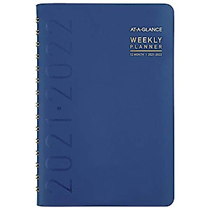 Academic Planner 2021-2022, AT-A-GLANCE Weekly & Monthly Book Planner, 5" x 8", Small, for School, Teacher, Student, Contempo, Classic Blue (70101X20)