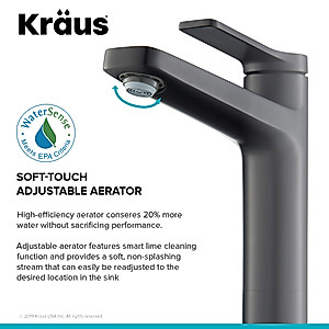 Kraus KVF-1400MB-PU-10MB Indy Single Handle Vessel Bathroom Faucet and Pop Up Drain, Matte Black