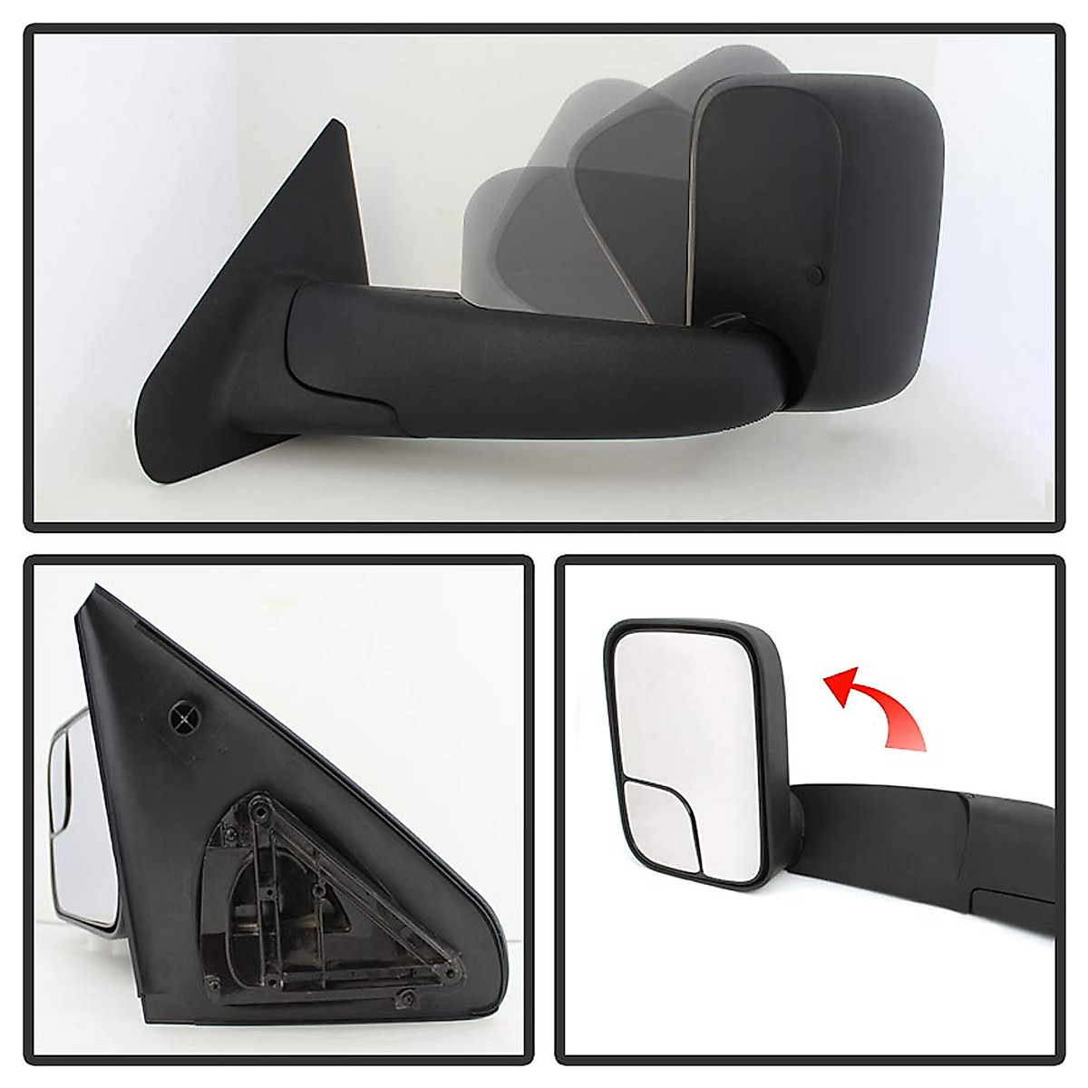 ACANII - Telescoping Towing Extend FlipUp MANUAL Non Heat Mirrors Left+Right For 02-08 Dodge RAM 1500/03-09 2500 3500