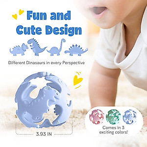 Dinosaur Baby Teething Toys, Textured Sensory Toys for Babies, Lightweight Soft Baby Sensory Toys, BPA-Free Silicone Infant Teething Toys, 0-18 Months, Teething Baby, Easy to Clean - Blueberry Blue