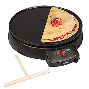 12" Griddle & Crepe Maker, Non-Stick Electric Crepe Pan w Batter Spreader & Recipe Guide- Dual Use for Blintzes Eggs Pancakes, Portable, Adjustable Temperature Settings- Easter Morning Breakfast, Gift