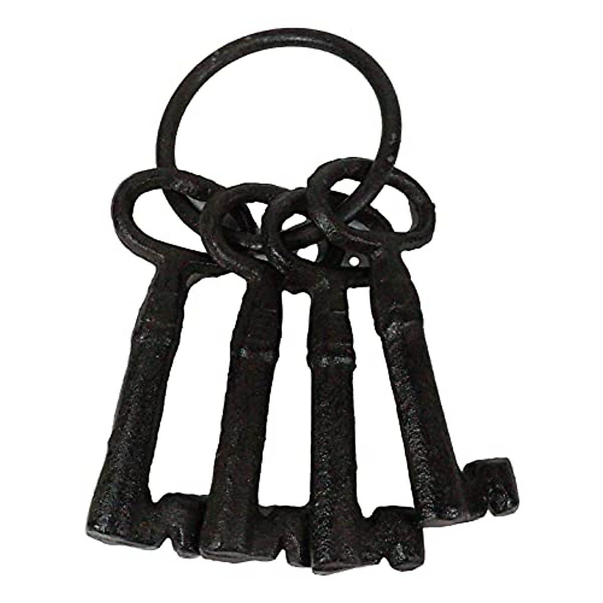 Ebros Gift Realistic Vintage Antique Design Cast Iron Jailer Keys Set of 4 On Ring Wall Accent Old World Halloween Costume Prop Pirate Skeleton Ship Jail Key Pack