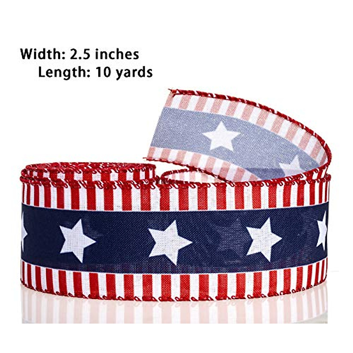 Red White Blue Stars and Stripes Wired Edge Ribbon, 10 Yards by 2.5 Inches (Style 2)