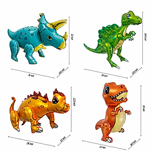 Giant 3D Dinosaur Balloon for Birthday Party Decorations, Cute Self Standing Dino Balloons, Aluminium Foil Balloons for Kids Adults Birthday Party Supplies Decor (4pack Dino Boy)