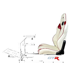 GTR Simulator GTA Model White Frame with Adjustable White Red Leatherette Racing Seat Racing Driving Gaming Simulator Cockpit Chair