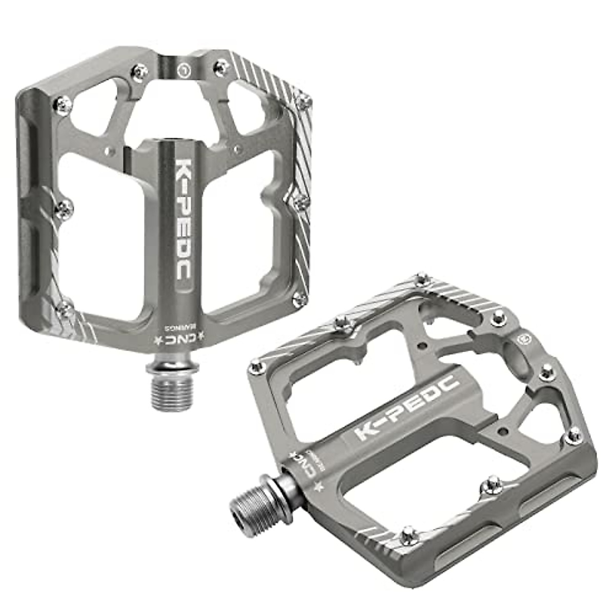 K PEDC Bike Pedal Aluminum Alloy 9/16" Bike Pedal MTB Wide Platform Flat Non-Slip Bicycle Pedals with 3 Bearings for Mountain Bikes, Road, BMX (TI 3bearings)