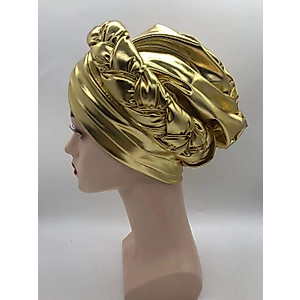 latest aso oke auto gele headtie Already Handmade african Cap Nigerian Wedding Gele women braid turbans Ladies head wraps (Gold)