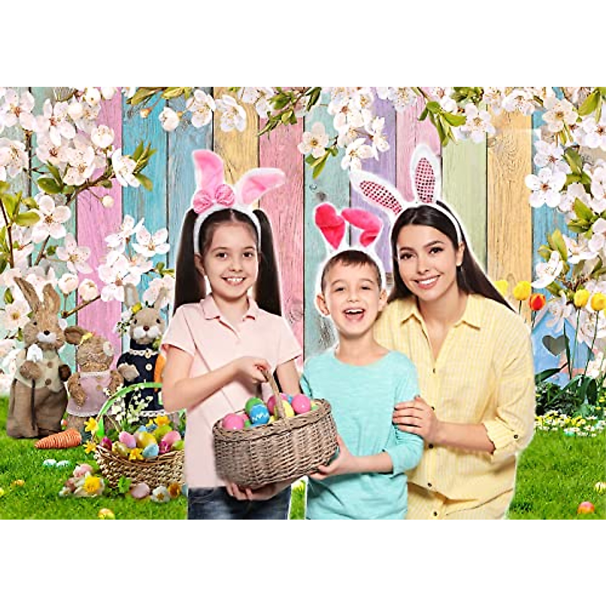Dudaacvt 7x5ft Easter Backdrop Spring Easter Backdrop Colorful Wood Backdrop Easter Children Party Decorations Banner Backdrop D625