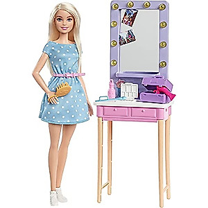 Barbie: Big City, Big Dreams “Malibu” Barbie Doll (11.5-in, Blonde) and Backstage Dressing Room Playset with Accessories, Gift for 3 to 7 Year Olds , White