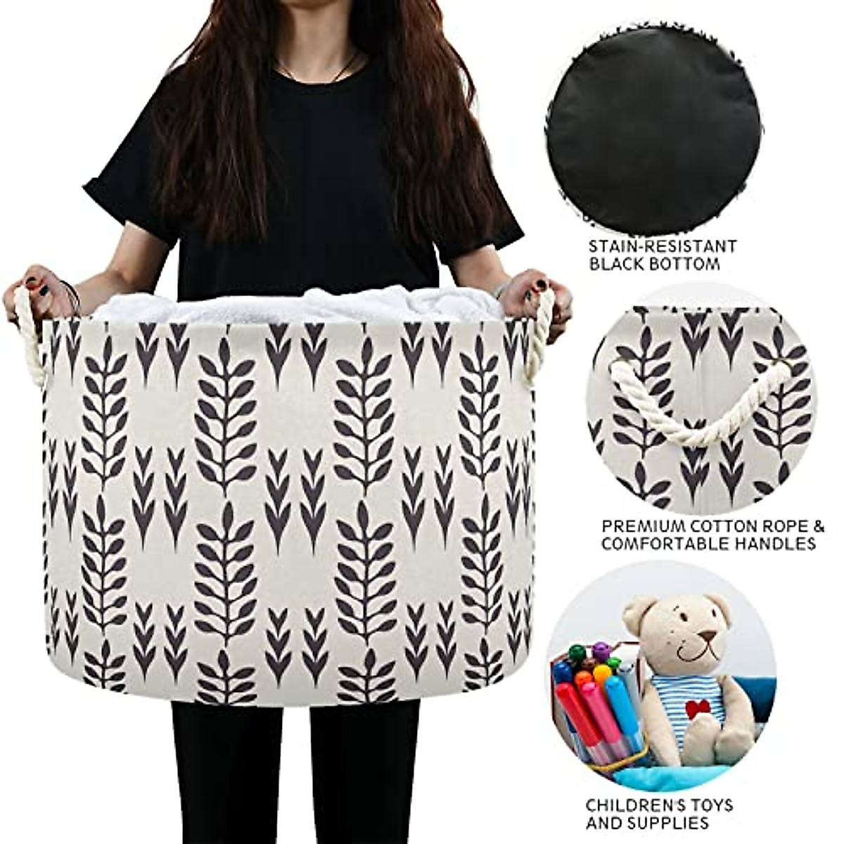 ALAZA Floral Ethnic Leaf Vintage Beige Storage Basket Gift Baskets Large Collapsible Laundry Hamper with Handle, 20x20x14 in