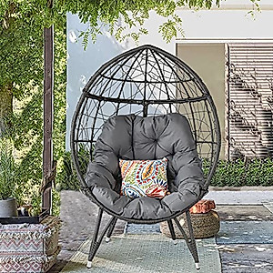 Wallowsun Patio Basket Wicker Chair PE Rattan Egg Lounge Chair with Cusion Pillow for Outdoor or Indoor