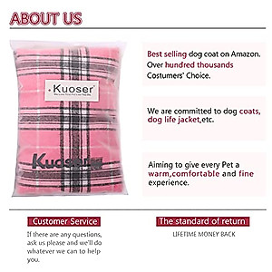 Kuoser Warm Dog Coat, Reversible Dog Jacket Waterproof Dog Winter Coat British Style Plaid Dog Clothes Pet Dog Cold Weather Coats Cozy Snow Jacket Vest for Small Medium Large Dogs Pink XXL