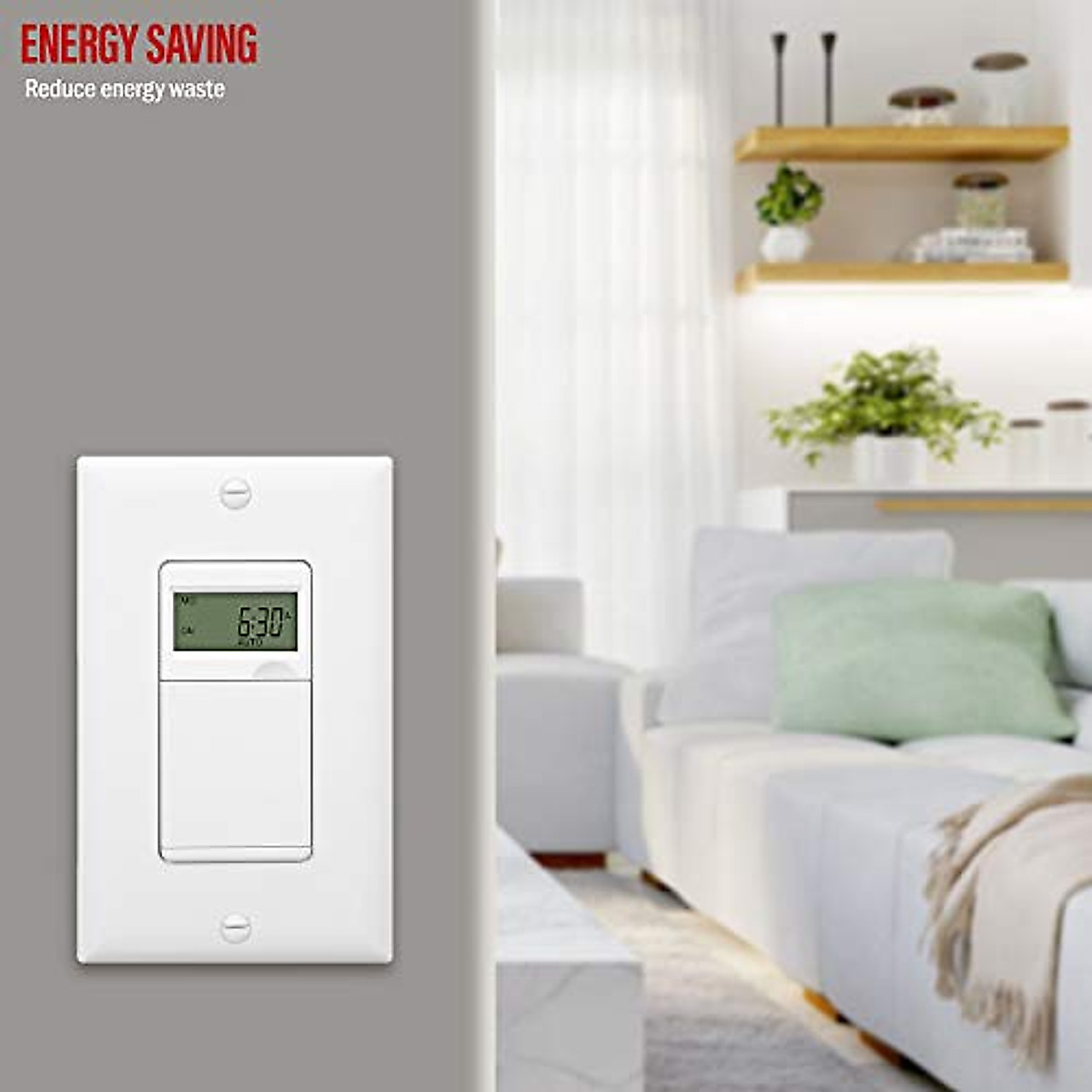 ENERLITES - HET01-C-W Programmable Digital Timer Switch for Lights, Fans, Motors, 7-Day 18 ON/OFF Timer Settings, Single Pole, Neutral Wire Required, UL Listed, HET01-C, White