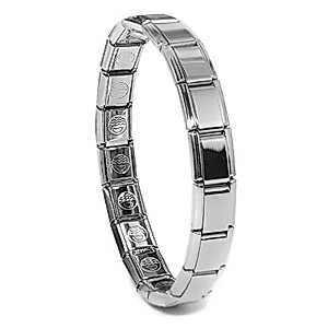 Dolceoro SB-001, Shiny Italian Modular Starter Charm Bracelet, 9mm wide Stainless Steel, 18 Links for wrist 6-6 3/8"