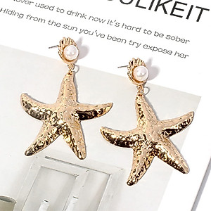 Anlagrace Halloween Gold Big Starfish Earrings with Pearl for Women Girls Boho Sea Star Earrings Gold Earrings Fashion Jewelry Casual Women Accessories for Prom Bridesmaids Beach Wedding Jewelry (gold)