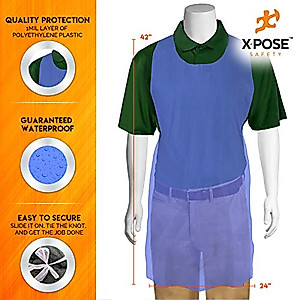 Xpose Safety Plastic Disposable Aprons - Individually Packaged Durable 1 mil 24" x 42" (100, Blue)
