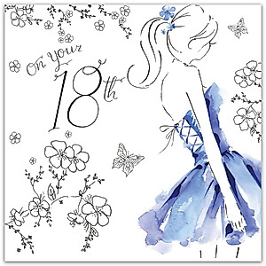 Twizler 18th Birthday Card for Her with Crystal Finish & Watercolour Effect - 18 Year Old - Age 18 Birthday Card - Female Birthday Card - Womens Birthday Card - Teenage Birthday Card