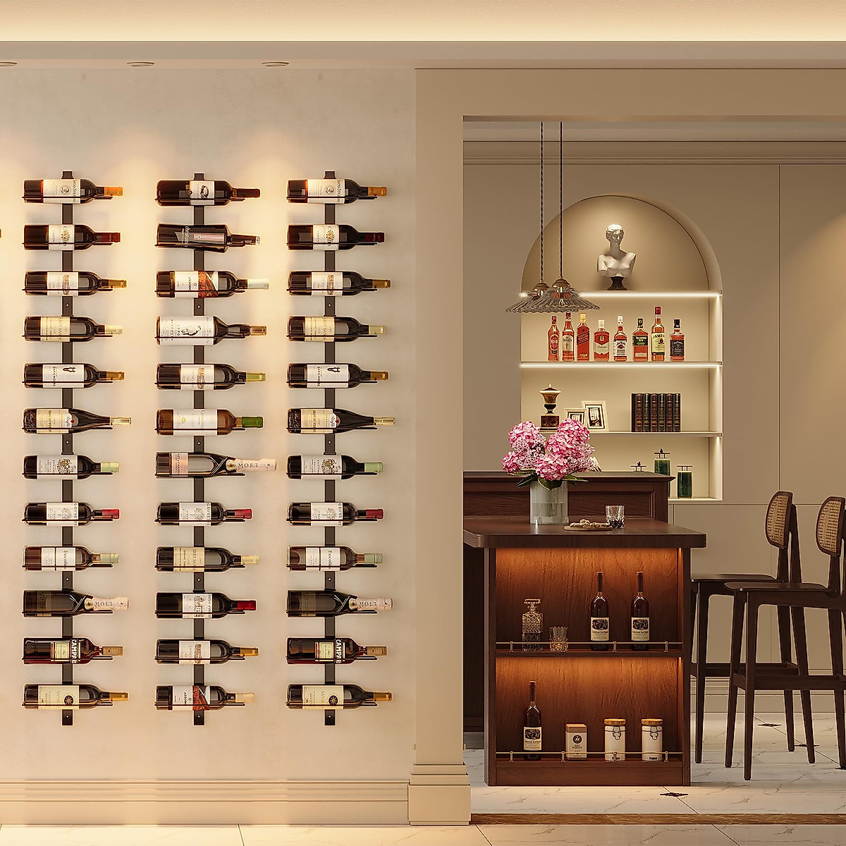 12 Bottle Wall Mounted Wine Rack, Adjustable Tier Wall Hanging Wine Holder Towel Rack, Detachable Wine Storage Organizer Used As One or Four, for Kitchen, Pantry, Dining Room, Bar, Wine Cellar