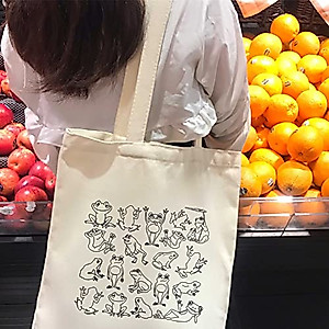 THEYGE Frog Tote Bag Cute Canvas Bag Aesthetic Funny Tote Bag For Women Frogs Tote Handbag Cotton Grocery Shopping Bag Beach Shoulder Bag