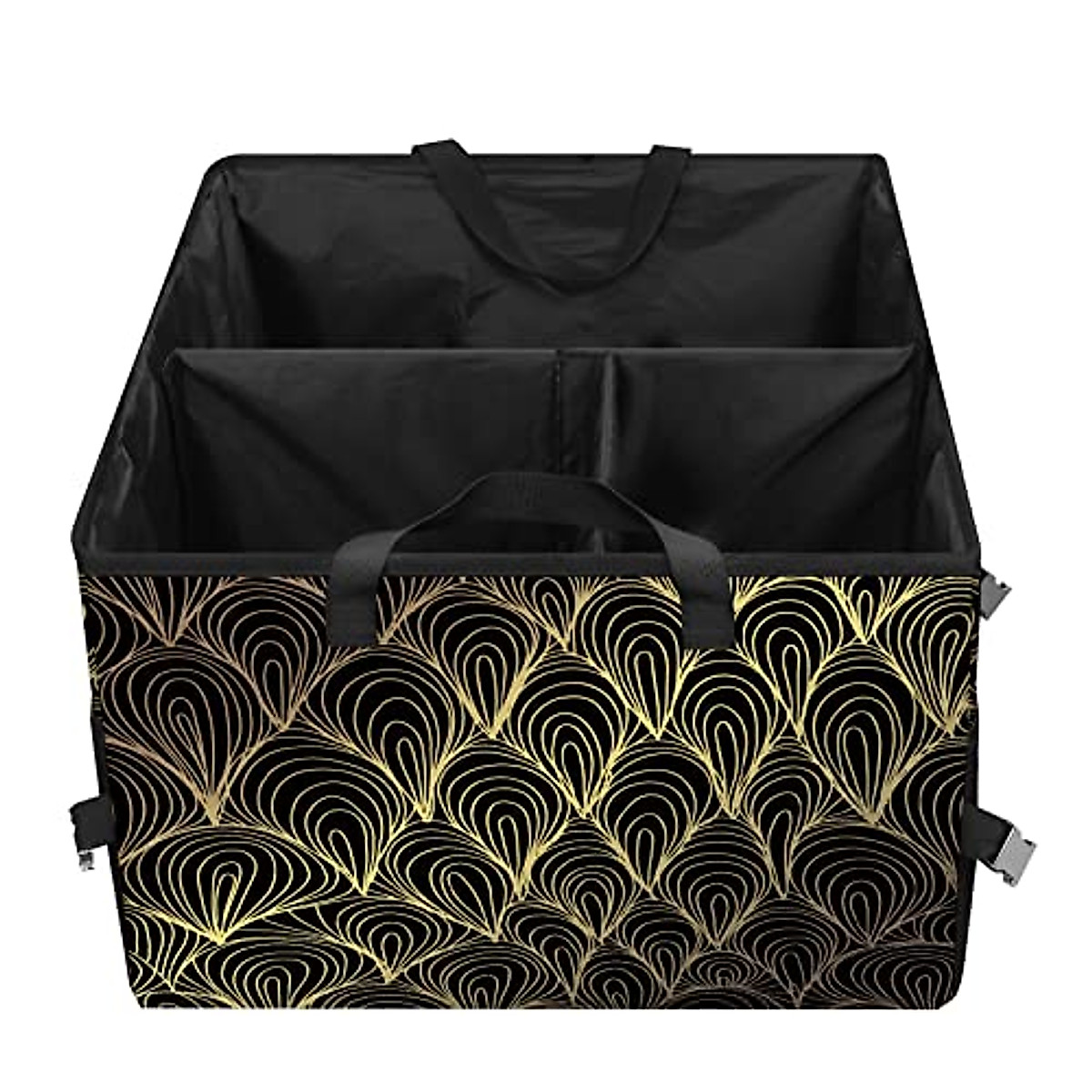 BOLIMAO Car Trunk Organizer Yellow Gold Modern Floral Pattern Back Seat Large Storage Bag with Detachable Dividers Collapsible Trunk Cargo Organizer Tote Bag for Groceries SUV Camper Camping Picnic