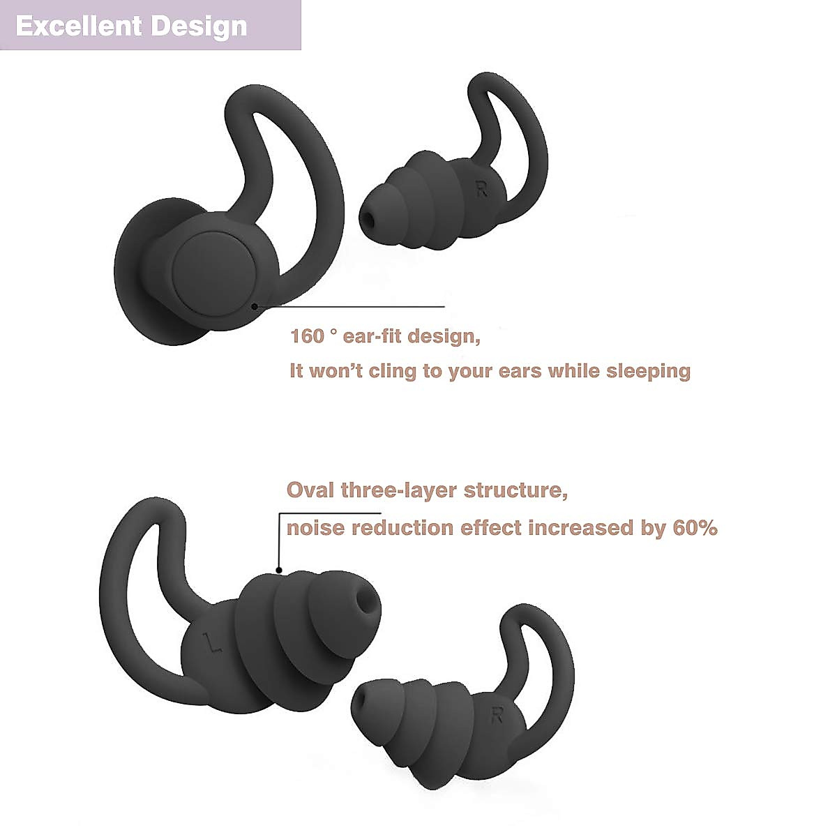 FERNIDA Ear Plugs for Noise Reduction, Reusable Silicone Anti-Noise Earplugs for Sleeping Snoring Traveling Studying Working, Oval 3-Layer Hearing Protection, 40dB Noise Cancelling