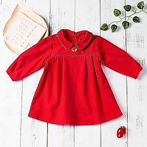 Toddler Baby Kids Cute Girls Christmas Soild Red Party Dress Little Girls Dress up Closet Trendy (Red, 6-12 Months)