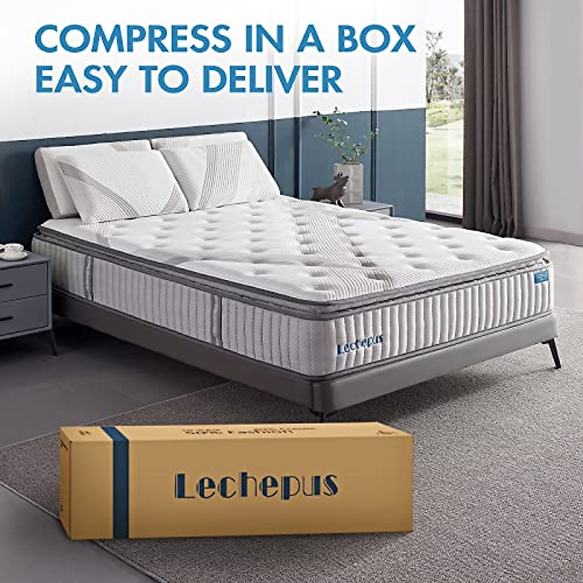 King Size Mattress, Lechepus 12 Inch Cooling Gel Memory Foam Hybrid Mattress with Pocket Innerspring, Medium Firm Pillow Top Mattress for Supportive & Pressure Relief