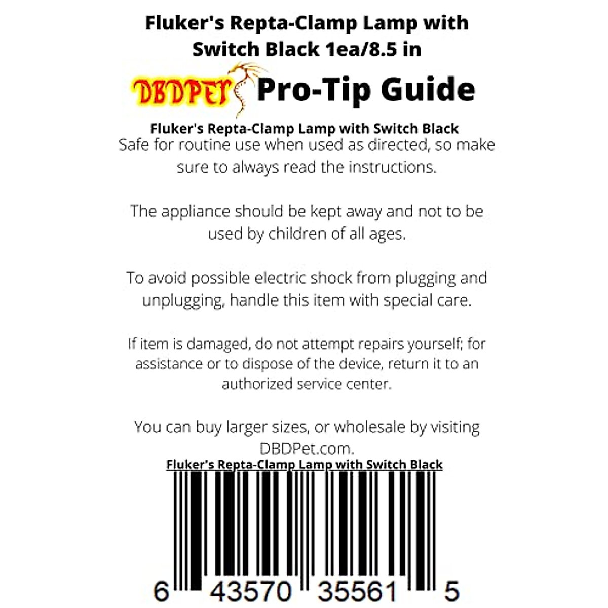 Fluker's Repta-Clamp Lamp with Switch Black 8.5in - Includes Attached DBDPet Pro-Tip Guide
