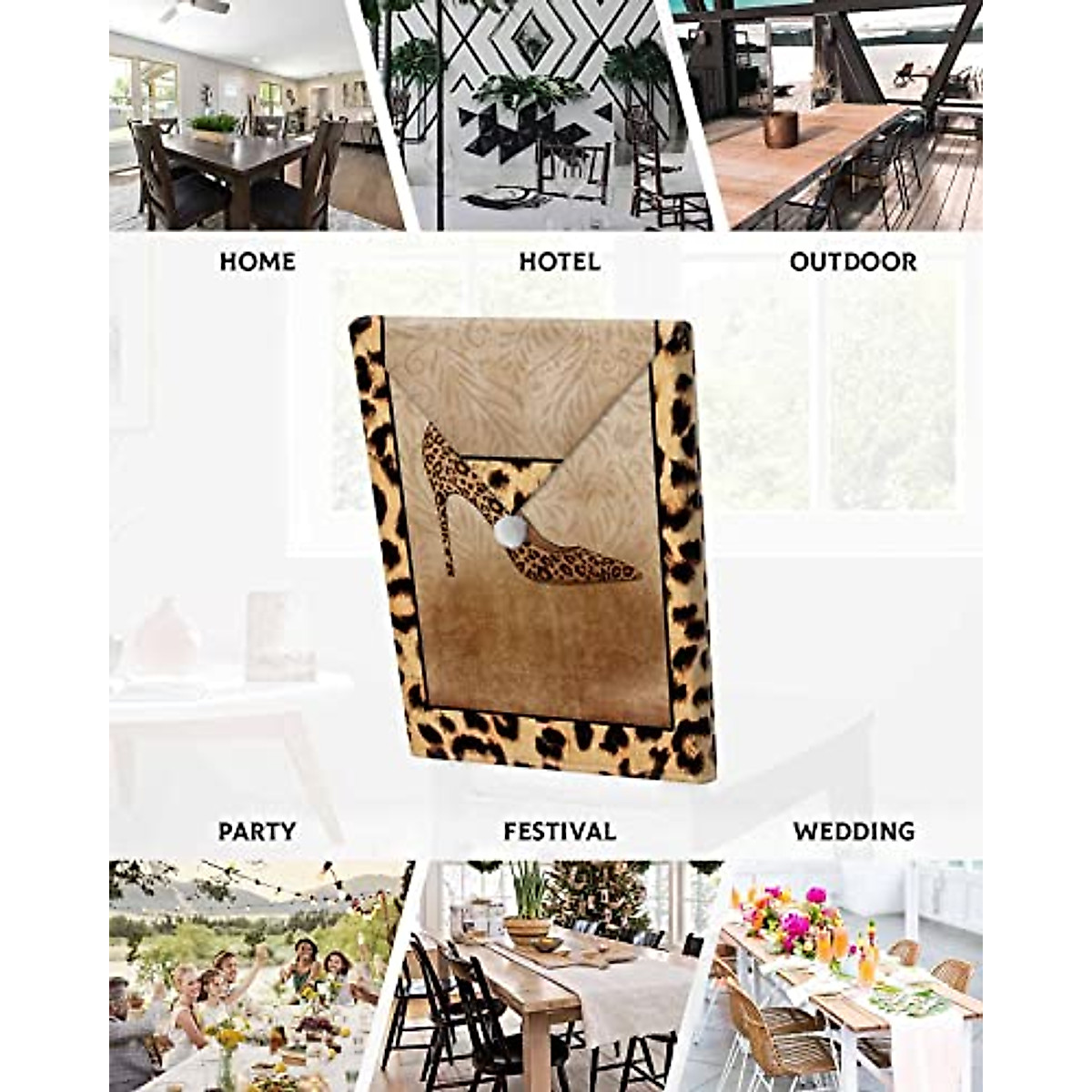 Dining Room Chair Covers Set of 8PCS,Leopard High Heels Animal Skin Print Chair Back Cover Chair Protector Slipcovers,Vintage Flower Leaves Removable Washable Chair Cover for Kitchen,Hotel,Party