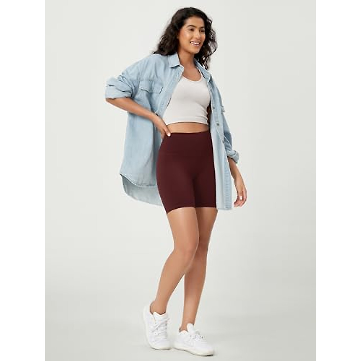 ODODOS ODCLOUD 2-Pack Buttery Soft Lounge Yoga Shorts for Women 6" Inseam High Waist Non See Through Biker Shorts, Black+Burgundy, Large