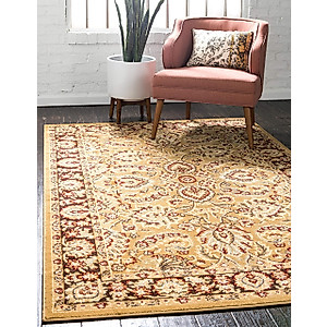 Unique Loom Voyage Collection Traditional Oriental Classic Intricate Border Design Area Rug, 9' 0" x 12' 0", Gold/Brown