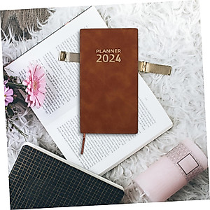 NUOBESTY 2024 Agenda Book Portable Notebook Paper Notepad Office Schedule Notepad Delicate Dividing Line Paper Brown Daily Planner Notebook for Planning Schedule Notebook Agenda Notebook