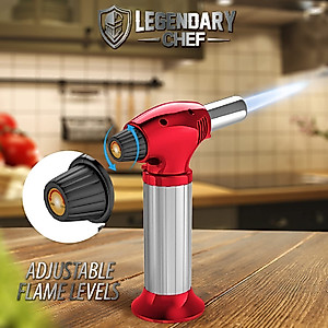 Culinary Cooking Torch - Kitchen Food Torch for Creme Brulee, Baking, Desserts and Searing- Butane Torch Lighter, Blow Torch for Cooking with Lock and Adjustable Flame (Butane Gas Not Included) Red