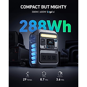 Anker SOLIX C300 Portable Power Station, Outdoor 288Wh LiFePO4 Battery, 300W (600W Surge) Solar Generator, 140W Two-Way Fast Charging, for Camping, Traveling, and Emergencies (with 60W Solar Panel)