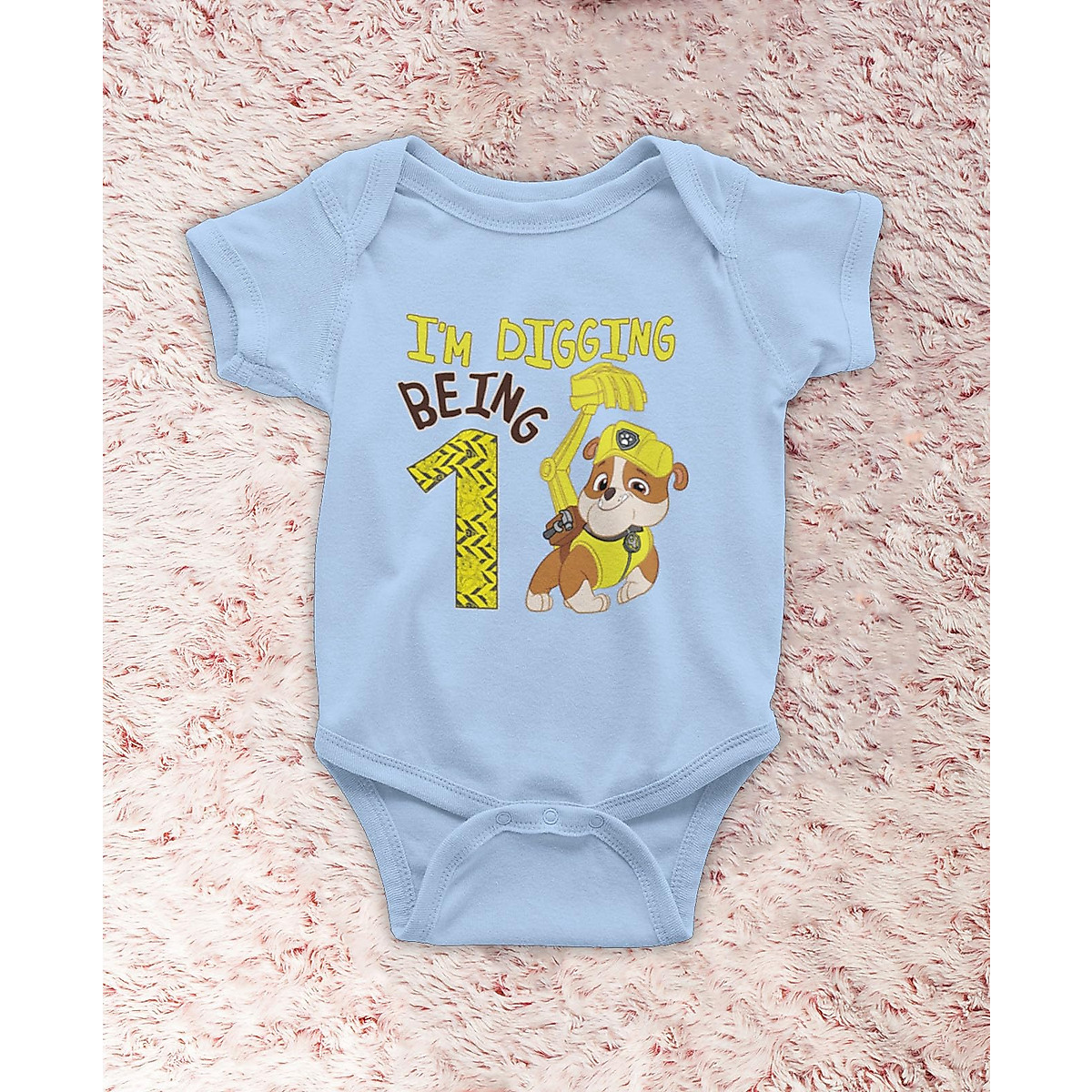 Paw Patrol Rubble 1st Birthday Outfit Boy I'm Digging Being 1 Baby Bodysuit 18M (12-18M) Aqua