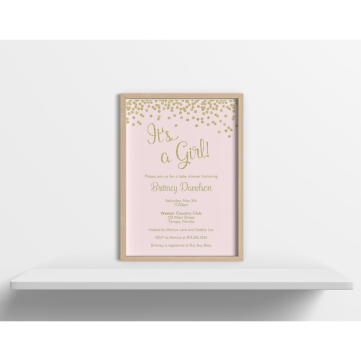 Customizable Baby Shower Invitations for Girl Pink and Gold Invites with Envelopes (12 Count)
