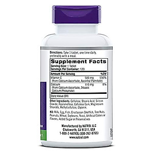 Natrol Easy-C Immune Health, Dietary Supplement, Supports Immune Health with High-Potency Antioxidant Vitamin C, Tablets, 500 mg, 120 Count