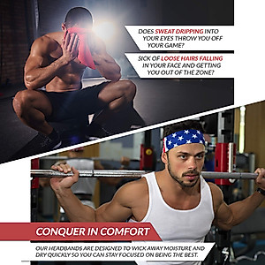 Monkey Movement American Flag Head Tie Headband for Women & Men: Sweat-Wicking Fitness Sweatband for Exercise, Yoga, Running,Tennis, Pilates, Soccer