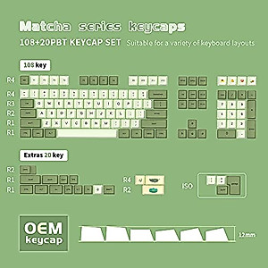 IDOBAO Matcha Keycaps Green PBT Keycaps Dye Sublimation OEM Profile Full Layout 128 Keys for Cherry Gateron Kailh Switches Suits gh61/rk61/akko Mechanical Keyboard English Korean Russian(English)