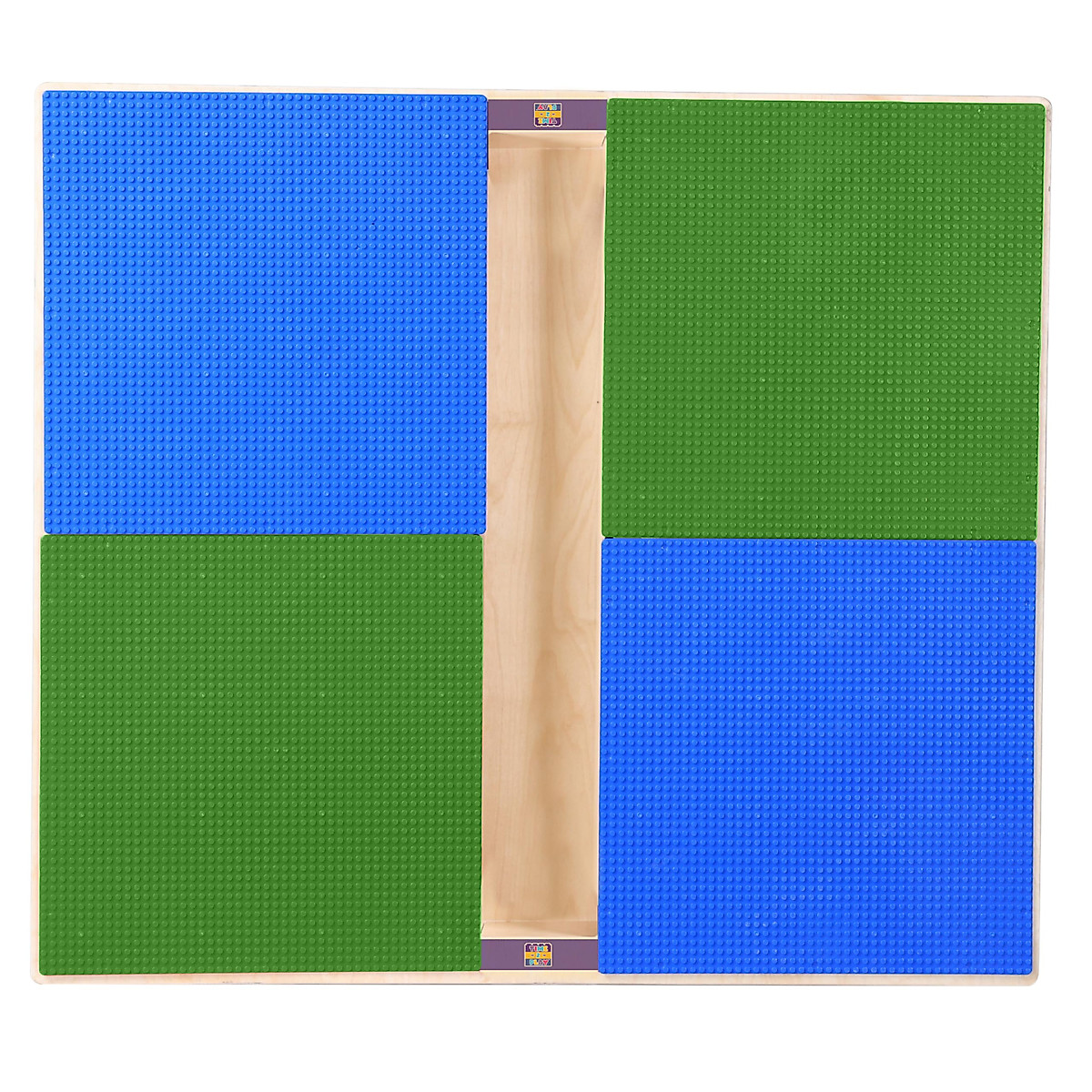 Contender Time-2-Play 35" W Square Build & Learn Compatible with Duplo Table with Trough & Shelf (with Gliders, Blue & Green, 12”-17” Adjustable Legs)