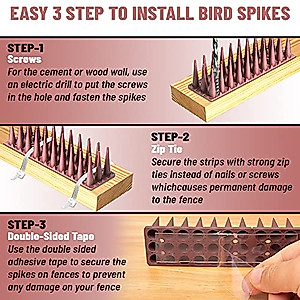 Pack of 12 Anti Bird Spike Strips for Fence Roof Railing Covering 17 Feet in Total - Plastic Squirrel Deterrent Cat and Raccoon Repellent Strips with 3 Foldable Segments